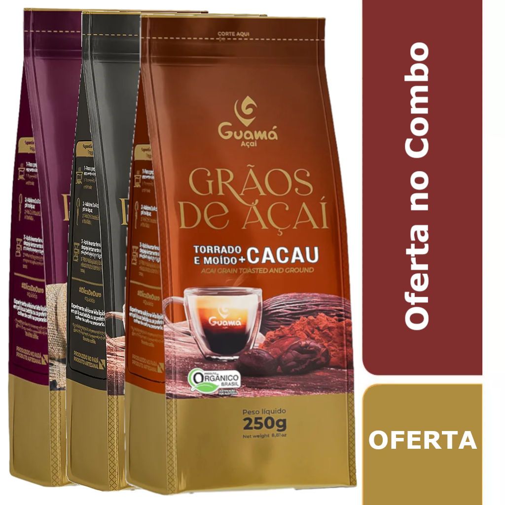 Café de Açaí da Amazônia 100% Grãos de Açaí Torrado e Moído + Cacau ...