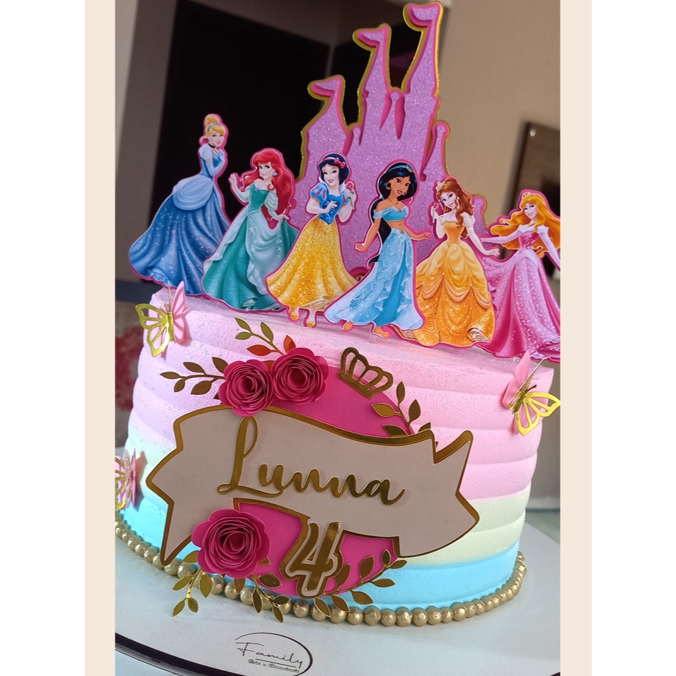 Topper Princesas - Topo de Bolo com 6 Princesas - Mod1 - Em Camadas ...