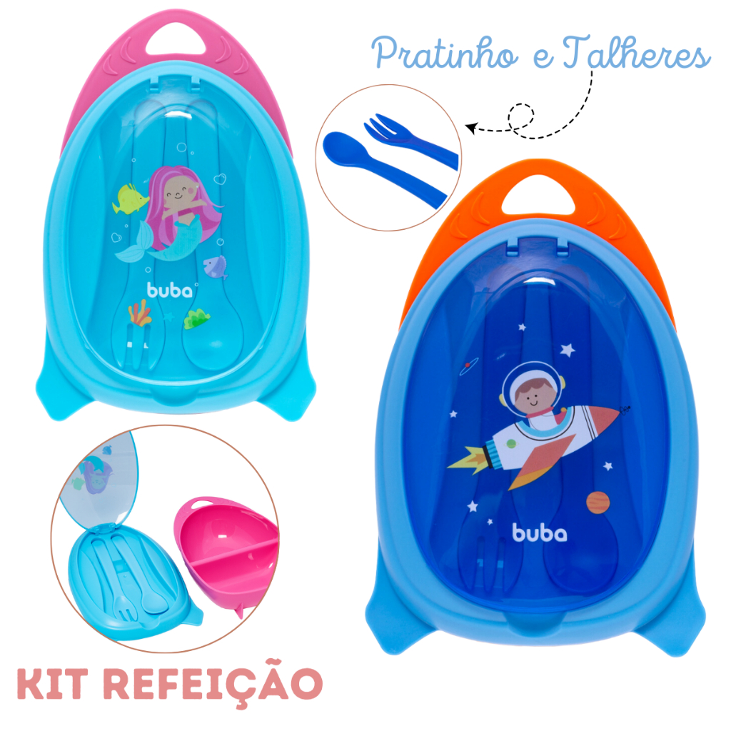 Kit 3 itens Lancheira Buba Infantil Refeição com Talheres Lancheira ...