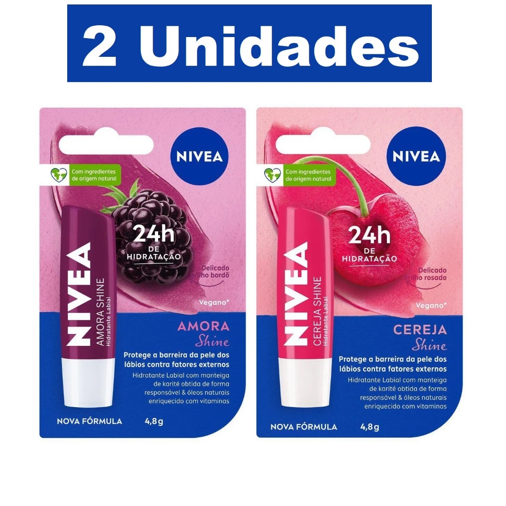 Hidratante Labial Nivea Cereja Shine 4,8g + Hidratante Labial Nivea ...