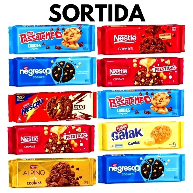 10 Pacote Biscoito Cookies Nestlé Diversos Sabores A Escolher 60g ...