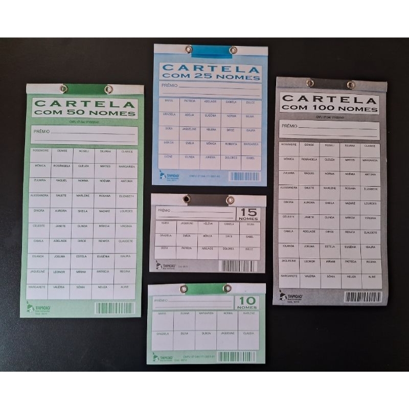 KIT 50 CARTELAS DE RIFA DE 10,15,25,50 e 100 NOMES | Shopee Brasil