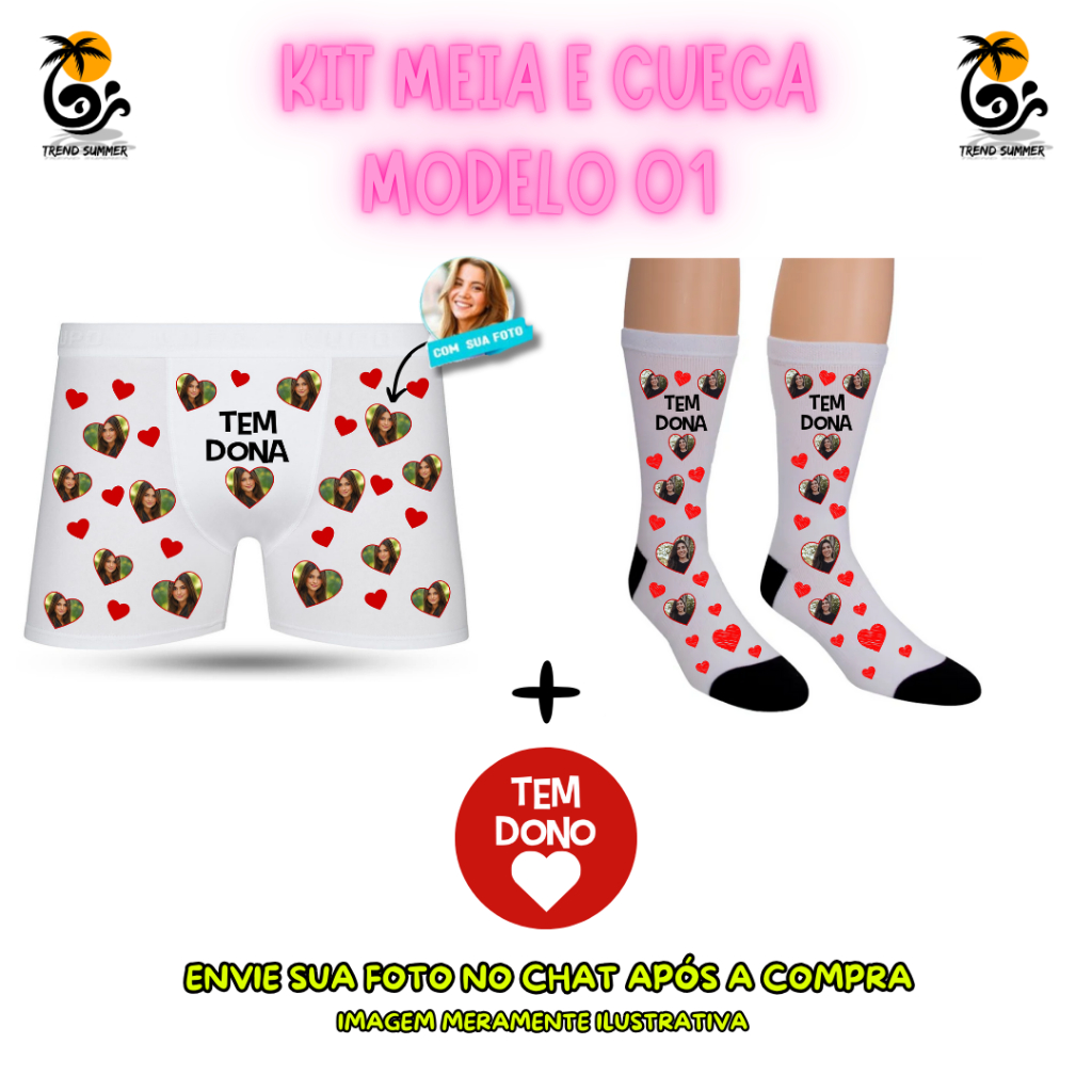 Kit Cueca e Meia Personalizadas + Brinde! O Presente Perfeito para seu Parceiro! Tem Dona Tik ...