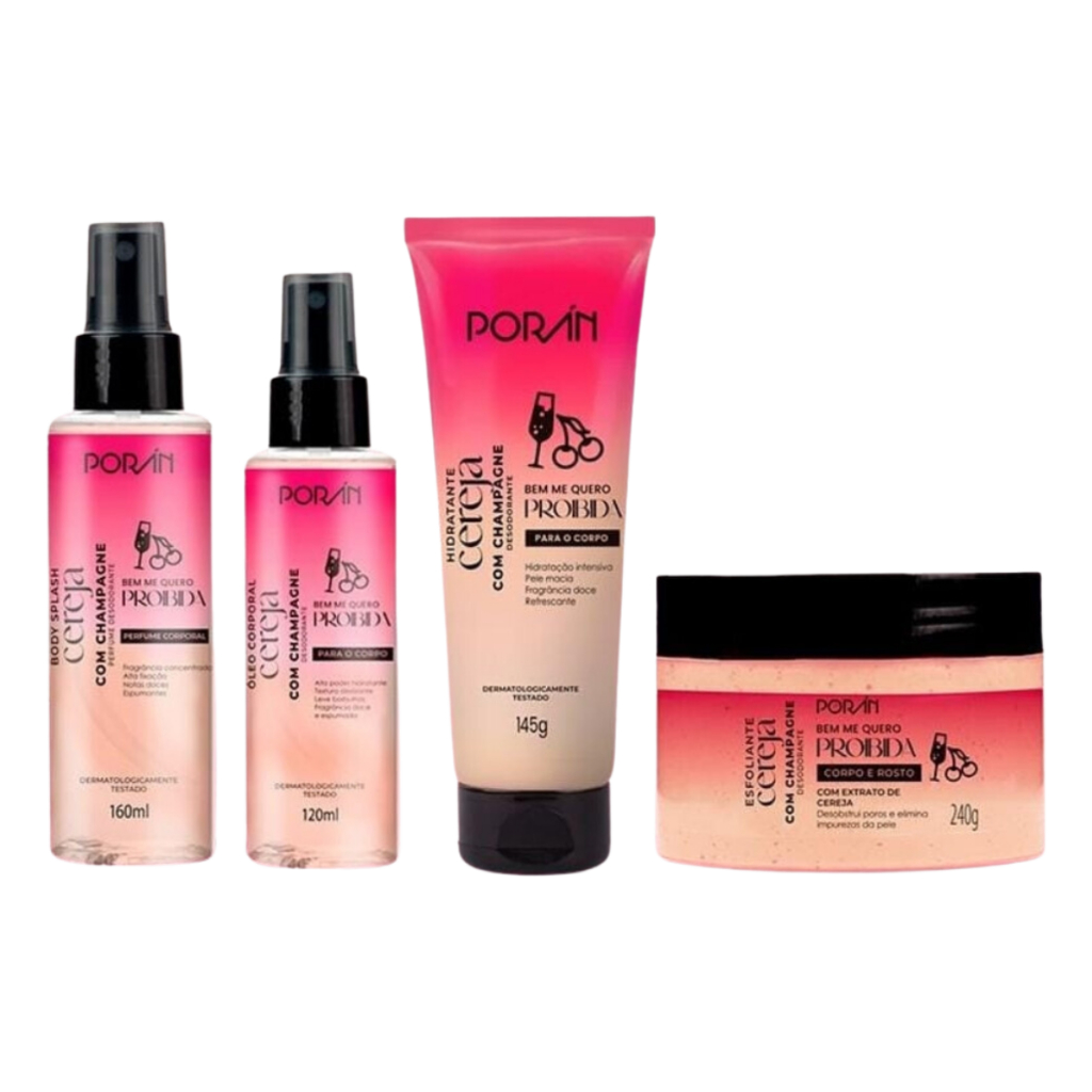 Kit cuidado corporal poran cereja com champagne oleo corporal ...
