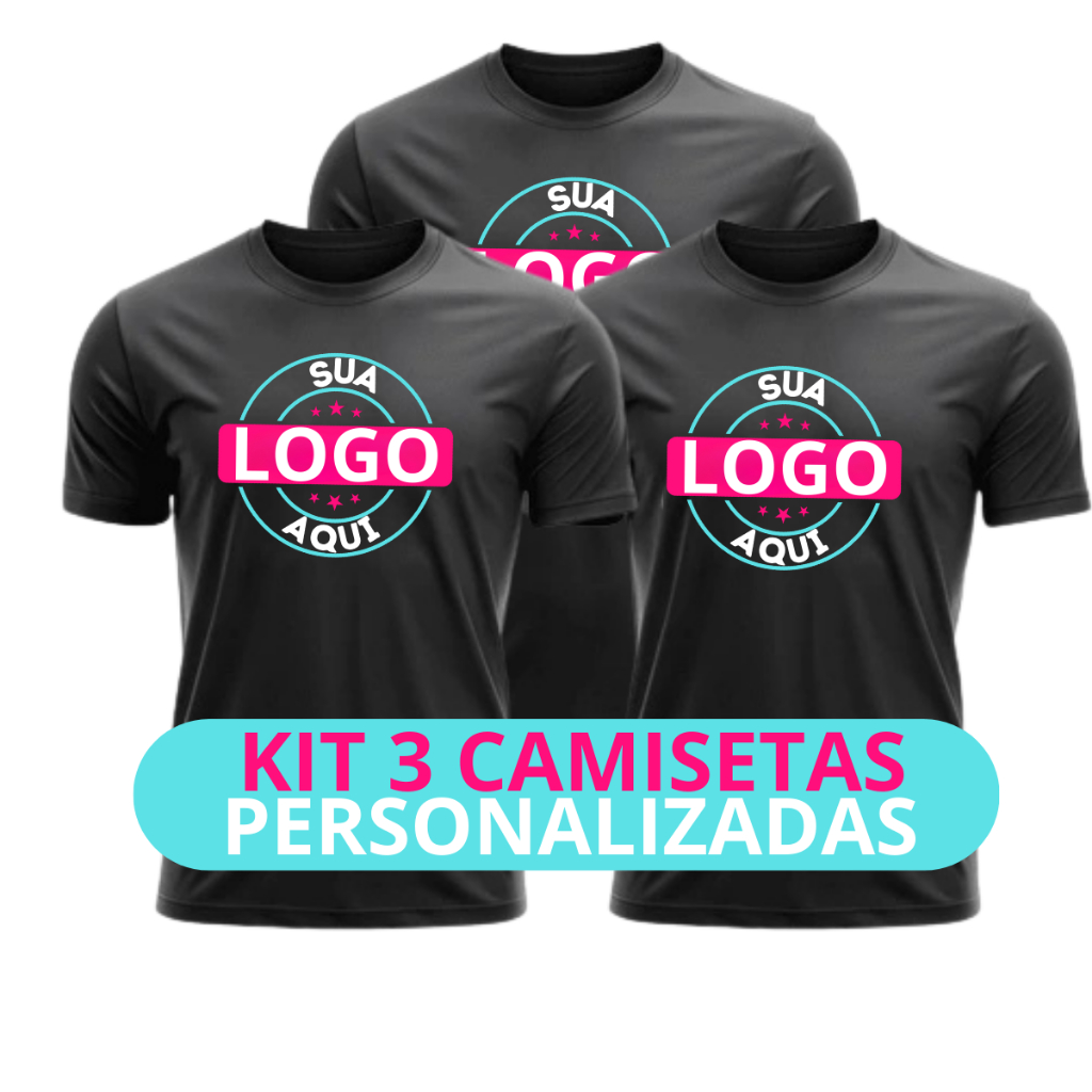 CAMISAS KIT COM 3 UNISSEX ESTAMPAS PERSONALIZADAS 100% ALGODÃO SUA ART LOGO UNIFORME OU FRASE ...