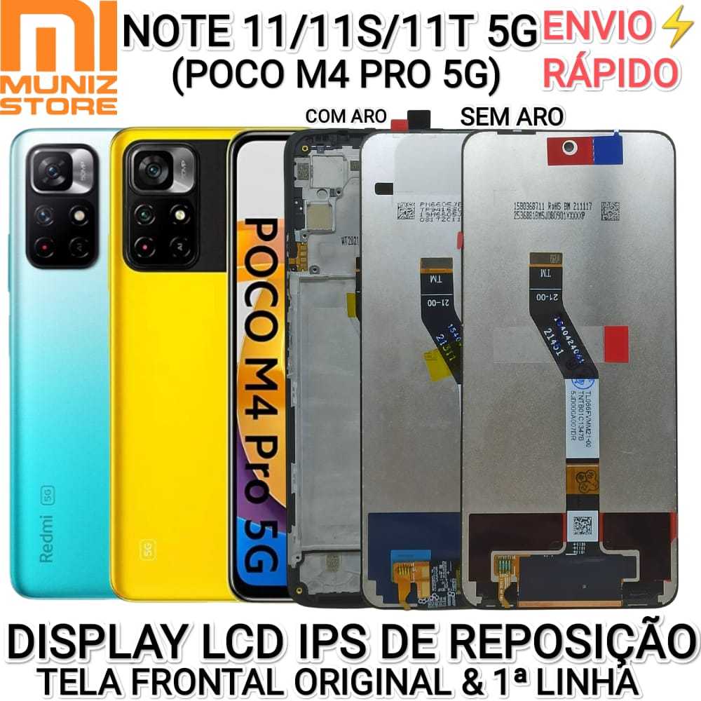 Display Redmi Note 11/11S/11T 5G/Poco M4 Pro 5G 1° Linha/Original Tela LCD IPS Frontal S/ C/ Aro ...