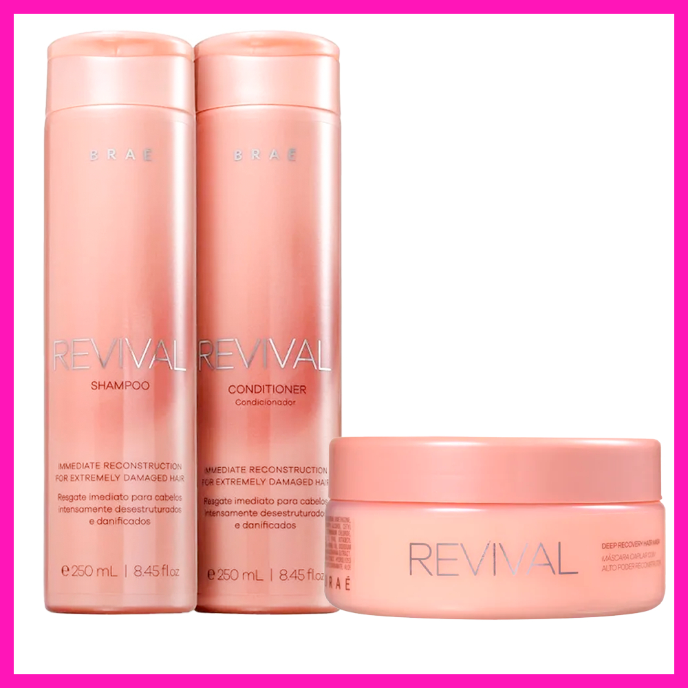 Braé Revival Kit Shampoo 250ml + Condicionador 250ml + Máscara 200g | Shopee Brasil