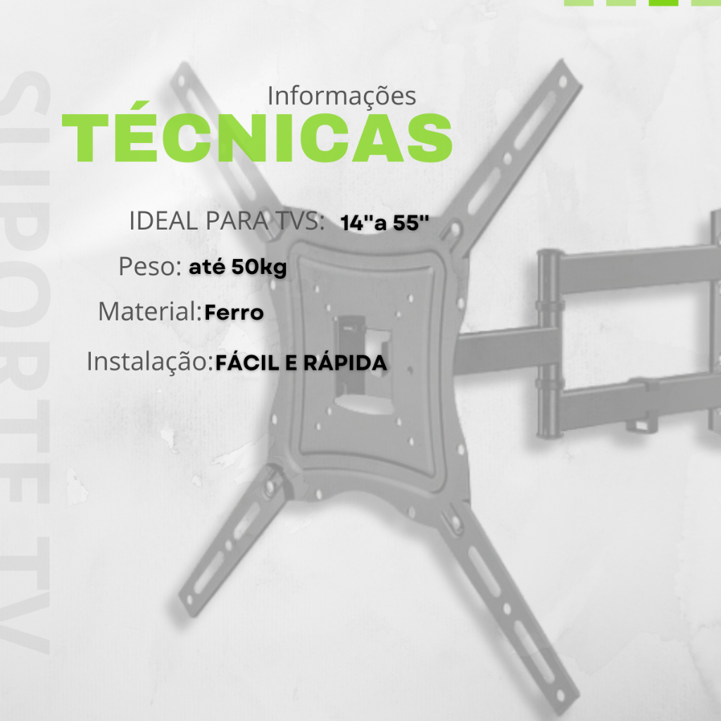 Suporte Tv Tri Articulado Lcd Led Plasma 22 A 55 Pol para parede 32 40 ...