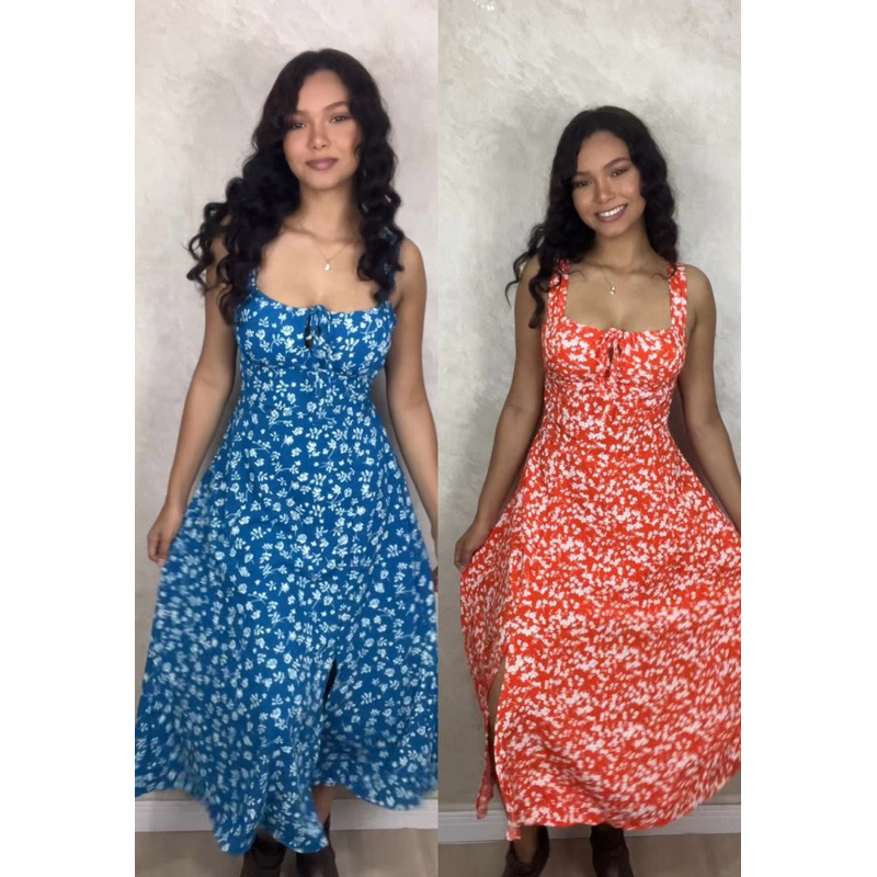 Vestido midi estilo camponesa, com estampas floridas e lisas | Shopee ...