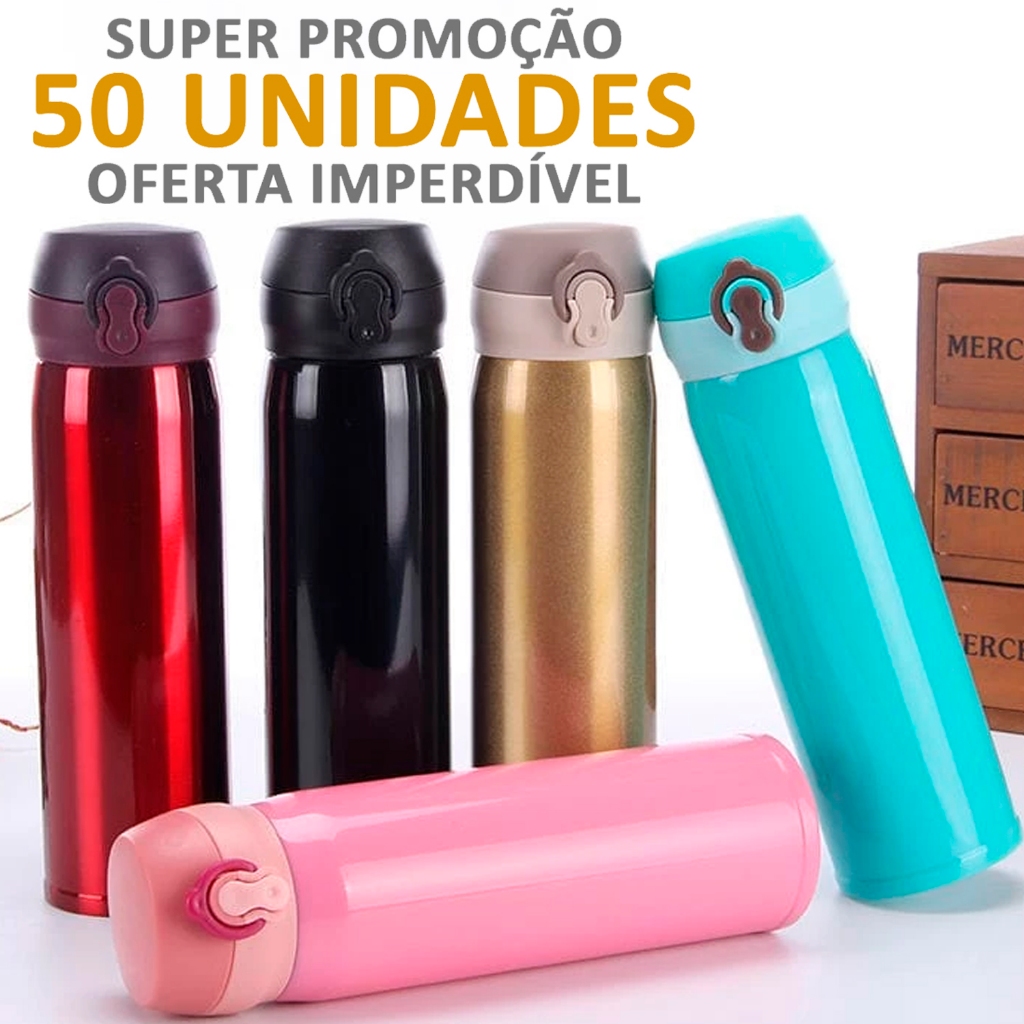 KIT 50 Garrafas Térmica Aço Inox Trava Vacuum Cup - 450ml Atacado ...