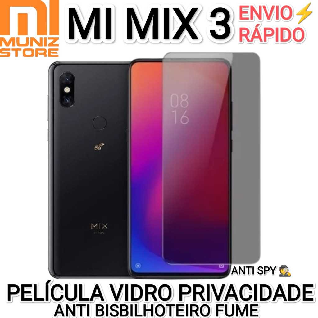 Película Mi Mix 3 6.39" Xiaomi Películas Vidro Comum Privacidade AntiSpy de Tela Anti ...