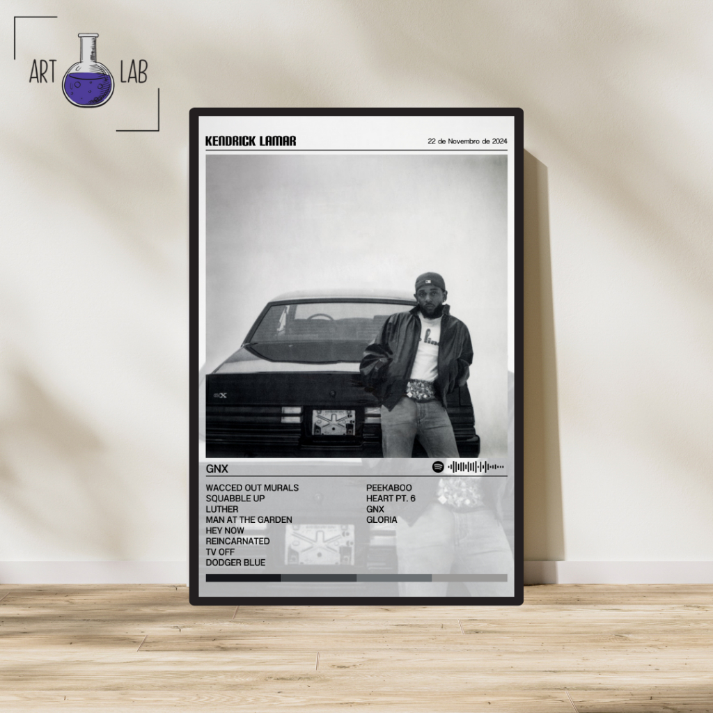 Quadro decorativo Kendrick Lamar - GNX álbum moldura e vidro Spotify ...