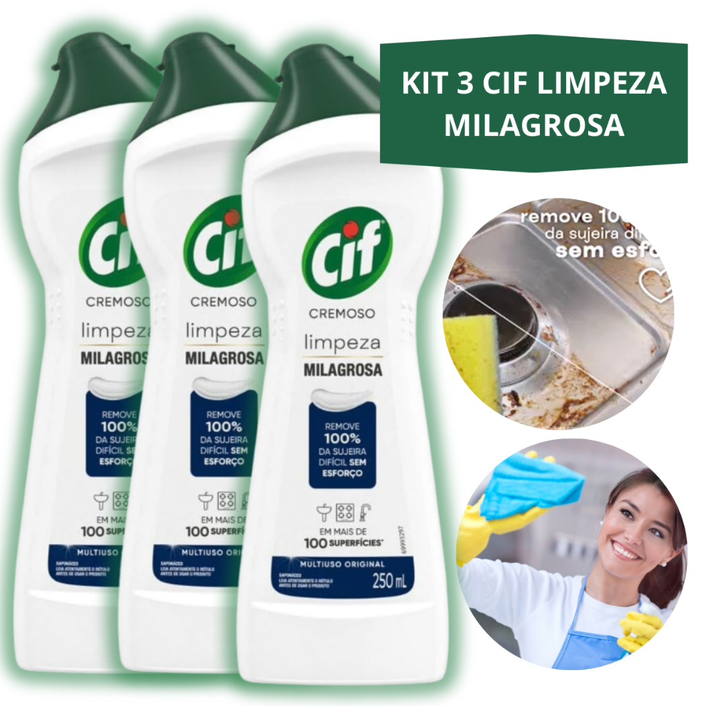 KIT 3 CIF CREMOSO SAPONACEO MULTIUSO LIMPEZA MILAGROSA - ENVIO IMEDIATO ...