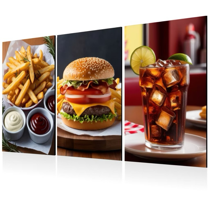 Kit 3 Peças Quadros Decorativos Fast Food Lanche Batatas Bebida ...
