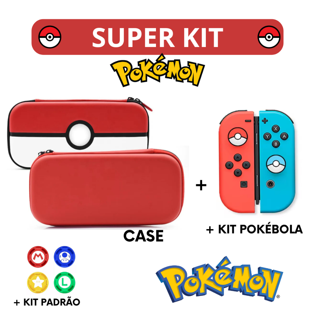 Kit Case Capa Estojo + Grips Analógicos Pokémon Premium Nintendo Switch ...