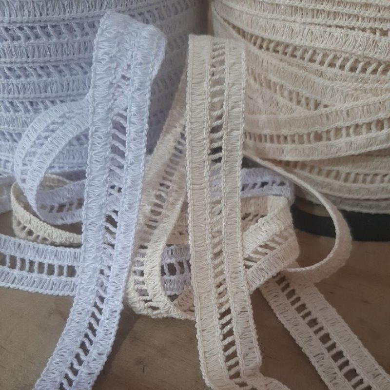Renda entremeio algodão 1.5cm/cor cru, branco/ 100% algodão/10 metros ...