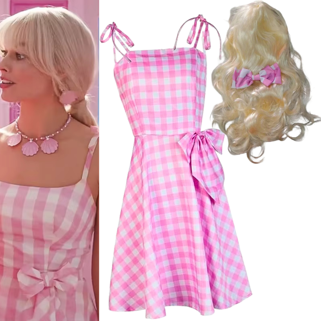 Fantasia Vestido Barbie Infantil Rosa Festa Xadrez + Peruca | Shopee Brasil