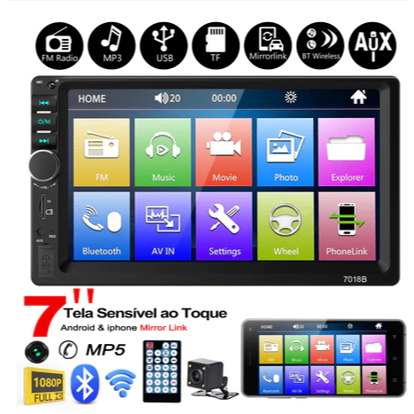 Dvd Automotivo 2 Din Central Multimidia Mp5 Bluetooth Usb Sd Tela 7 Hd Espelhamento | Shopee Brasil