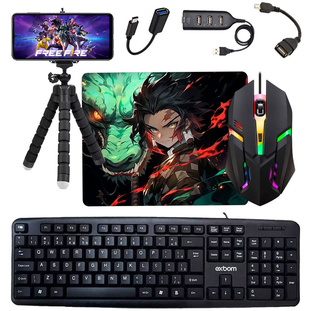 Kit Mobilador Para Celular Completo Varios Modelos Teclado + Mouse Gamer + Mouse Pad + Hub ...