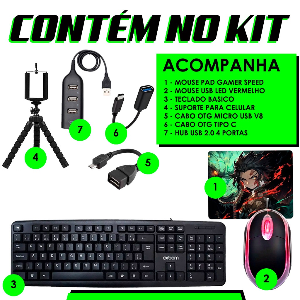 Kit Mobilador Para Celular Completo Varios Modelos Teclado + Mouse Gamer + Mouse Pad + Hub ...