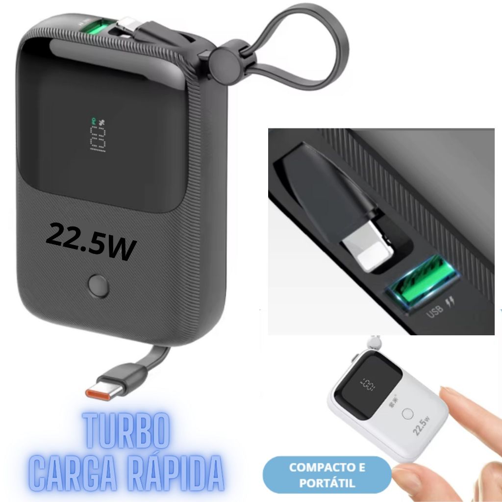 Power Bank CARGA RÁPIDA 22.5 W 10000 mah carregador portátil p/ IPHONE 6 7 8 9 X XR 11 12 13 14 ...