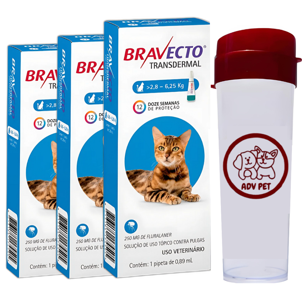 kit C/03 Antipulgas Bravecto Gatos Transdermal 2,8 - 6,25 kg Envio em 24 hras | Shopee Brasil