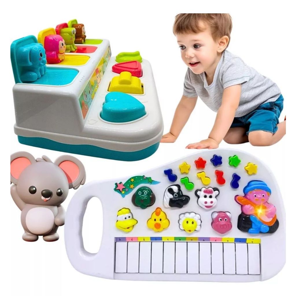 Kit 2 Brinquedos musicais Piano infantil sons de animais fazenda ...