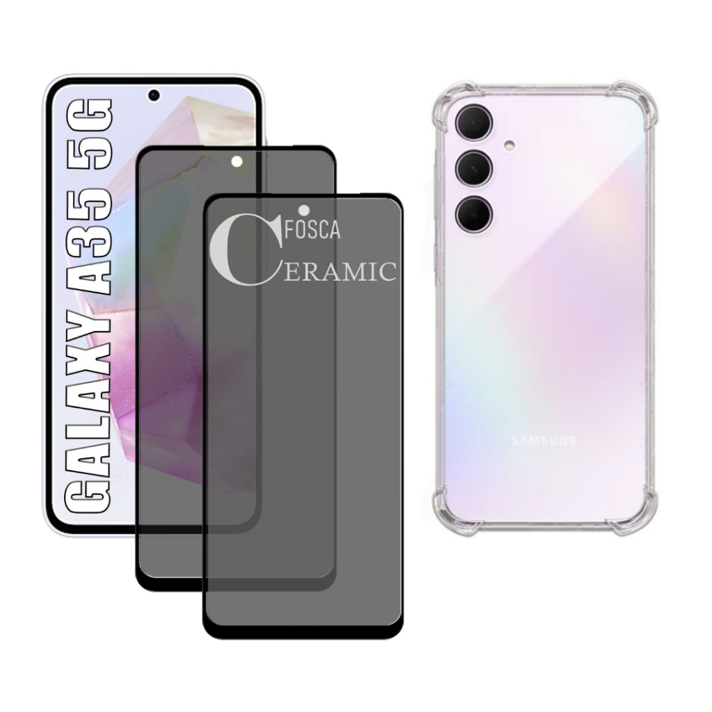 KIT para Galaxy A35 | 2- Pelicula de Privacidade Fosca 9D | 1- Capa ...