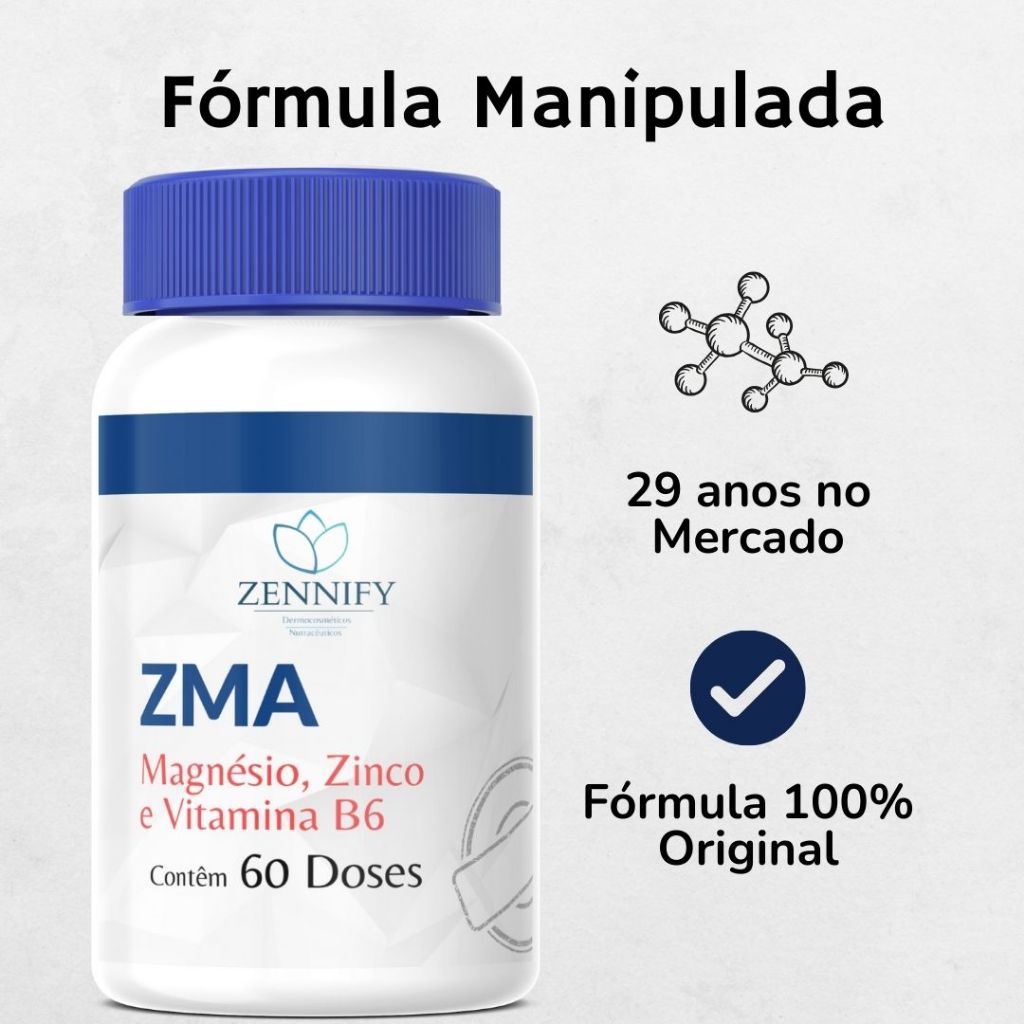 Fórmula ZMA Magnésio, Zinco e Vitamina B6 60 Doses Crescimento Muscular ...