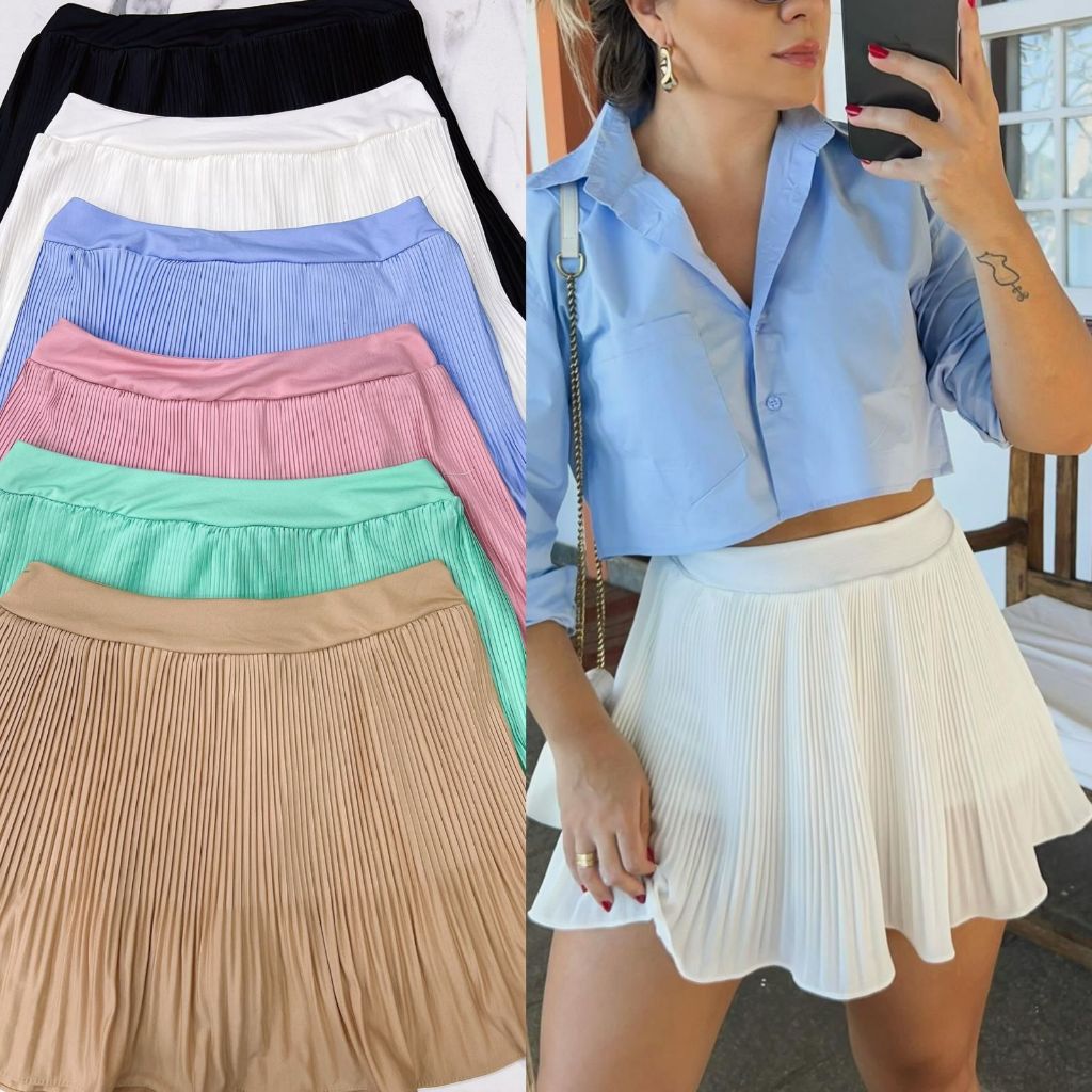 SHORT E SAIA MODA BLOGUEIRA NOVA TENDÊNCIA VERÃO 160 | Shopee Brasil