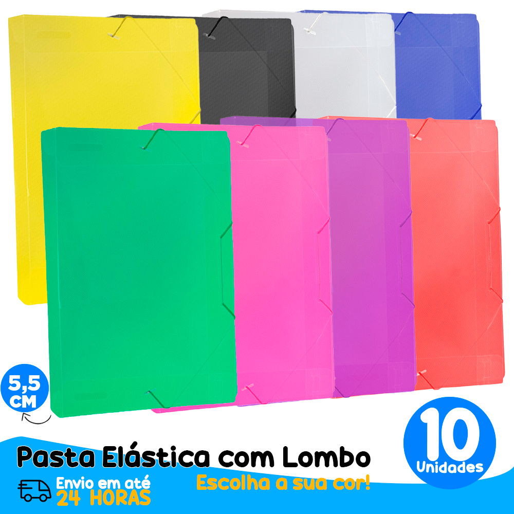 Pasta com Elástico A4 5,5cm de Lombo Pacote com 10 Unidades - Escolha ...