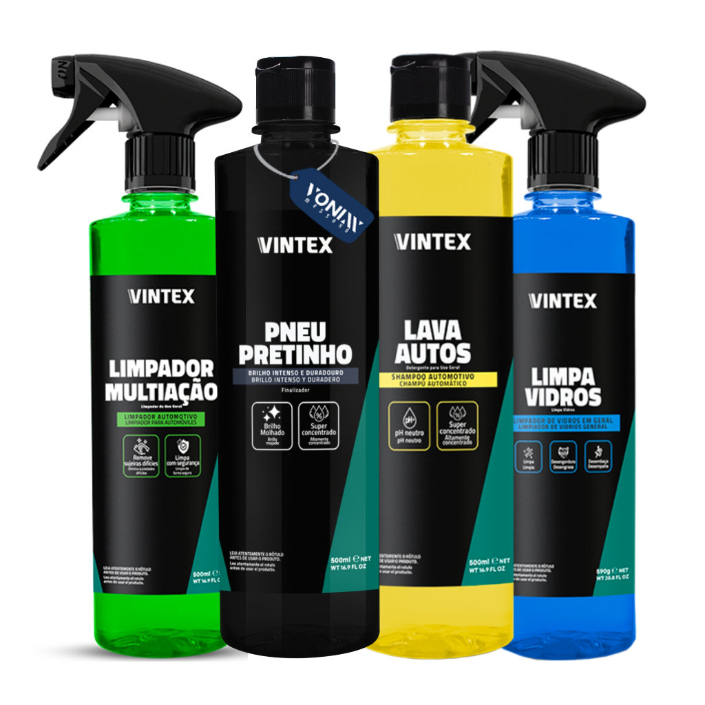 KIT VINTEX/VONIXX LIMPADOR MULTIACAO 500ML + LIMPA VIDROS 500ML + LAVA ...