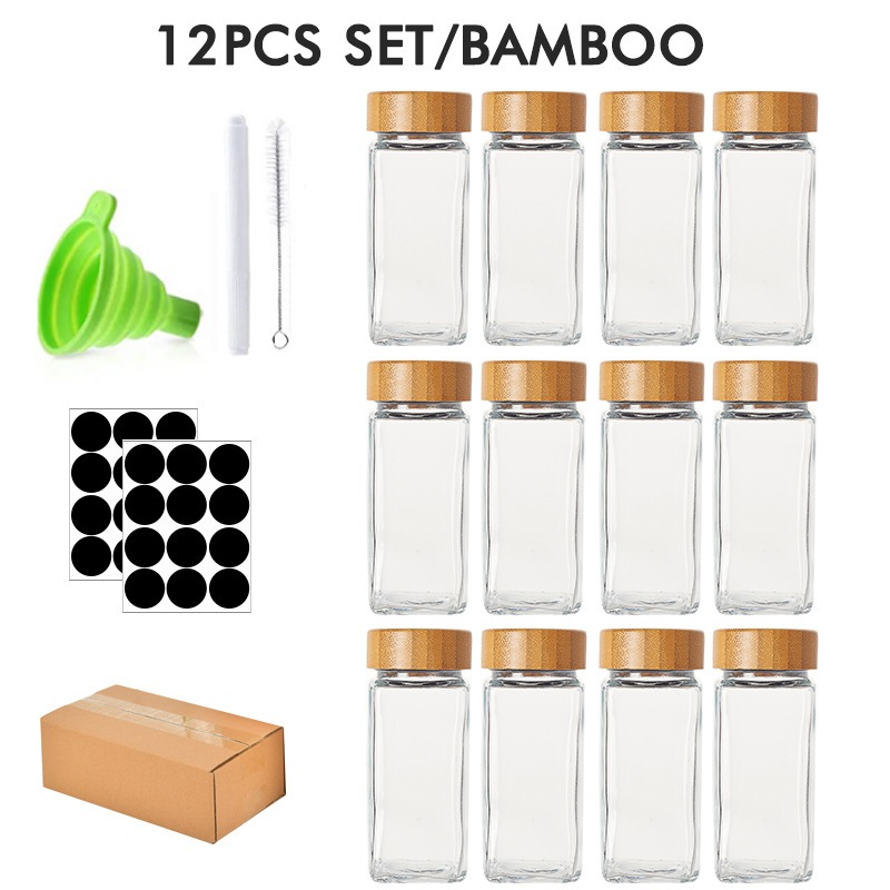 Kit 12 Pote Quadrado Único Em Vidro 130ml P/tempero C/tampa de bambu | Shopee Brasil