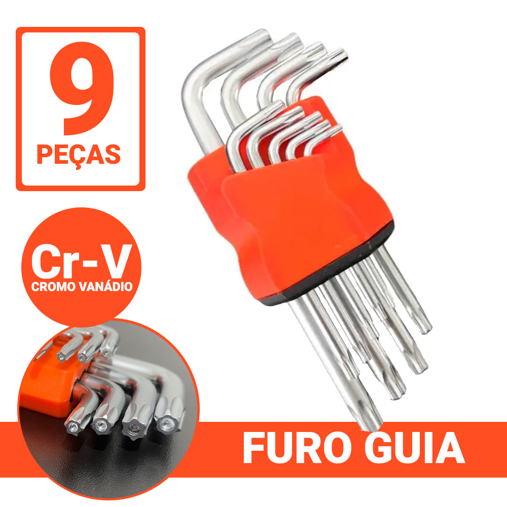 Jogo Chave Torx Com Furo Torque Tork Curta 9 Peças T10 A T50 | Shopee ...