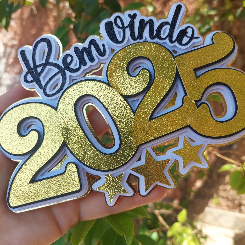 Topo / Topper de bolo - Bem Vindo 2025 / Ano Novo / 2025 | Shopee Brasil