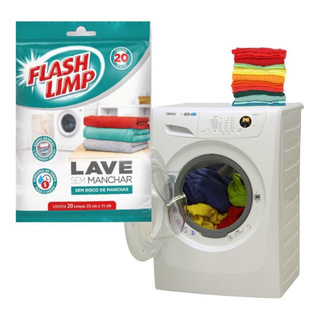 Flash Limp Lenço Antimanchas para Roupas Coloridas Proteção na Lavagem ...