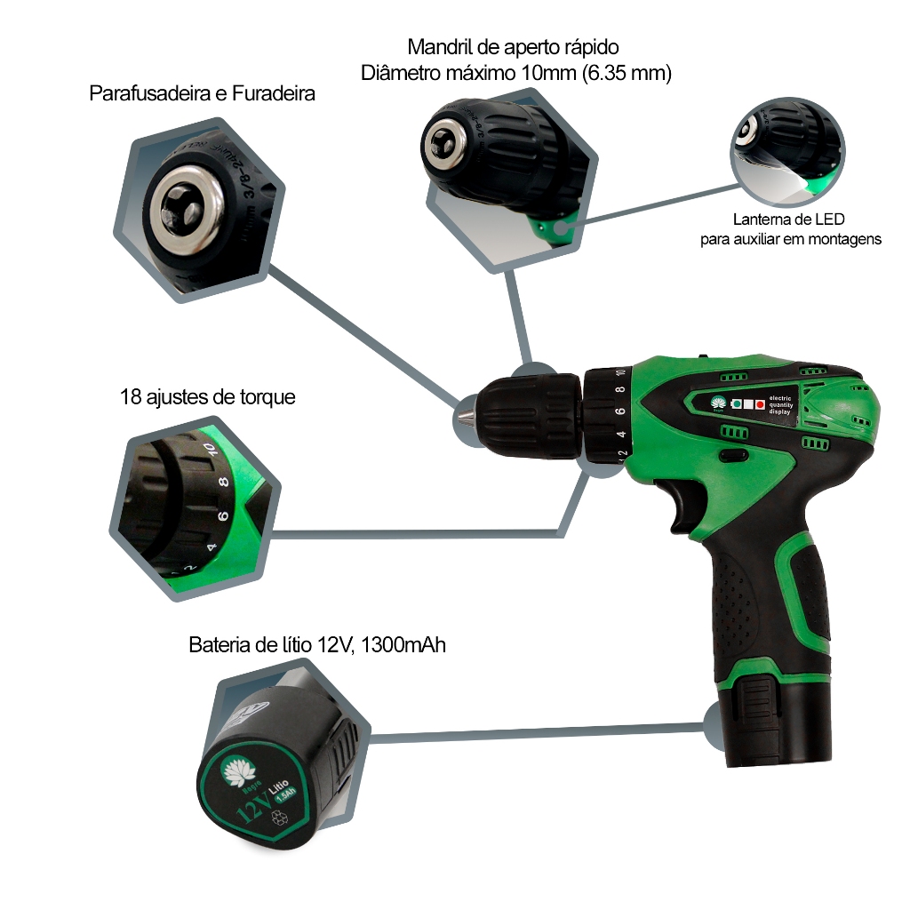 Parafusadeira/furadeira Hagra Sem Fio 2 Baterias 2 Velocidades 12v ...