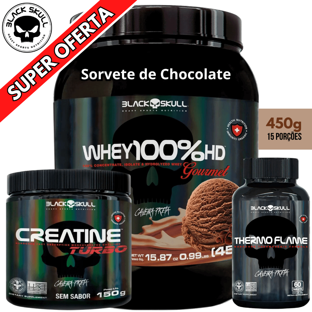 Kit Suplemento Whey Protein 100% HD POTE Gourmet 450g + Creatina ...