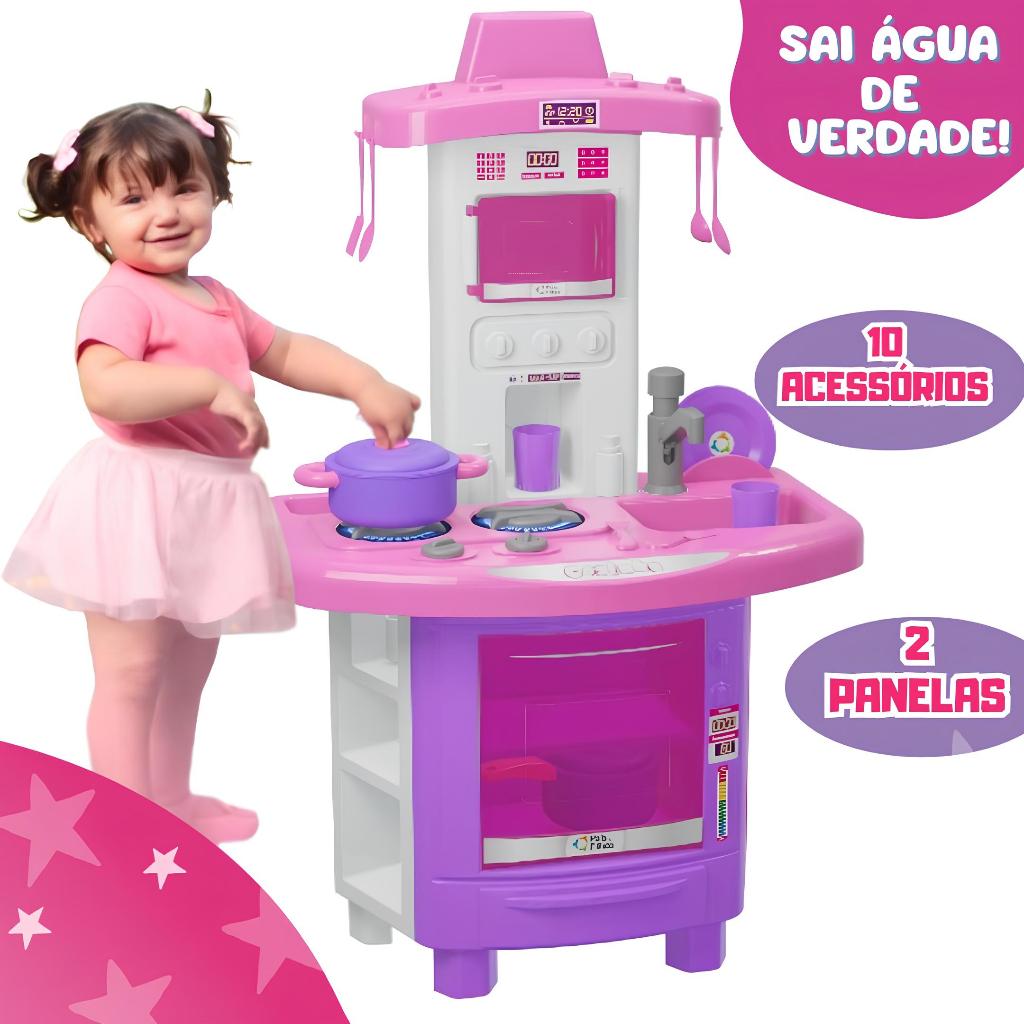 Grande Cozinha Infantil Completa Sai Água Mini Fogão Forno Pia - Brinquedo Menina Faz de Conta ...