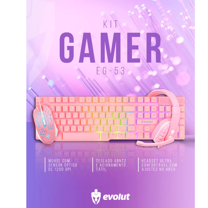 Kit Gamer Rosa Teclado Mouse e Headset Evolut EG53 | Shopee Brasil
