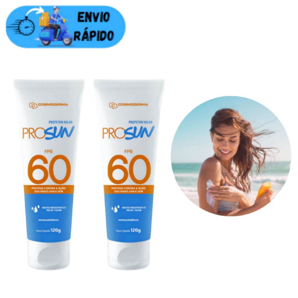 KIT 2 UNIDADES PROTETOR SOLAR COSMODERMA FPS 60 120ml PARA PELES ...