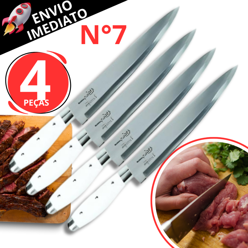 Kit 4 Faca de Corte Para Carne Linha Europa N°7 Para Cozinha Carnes ...