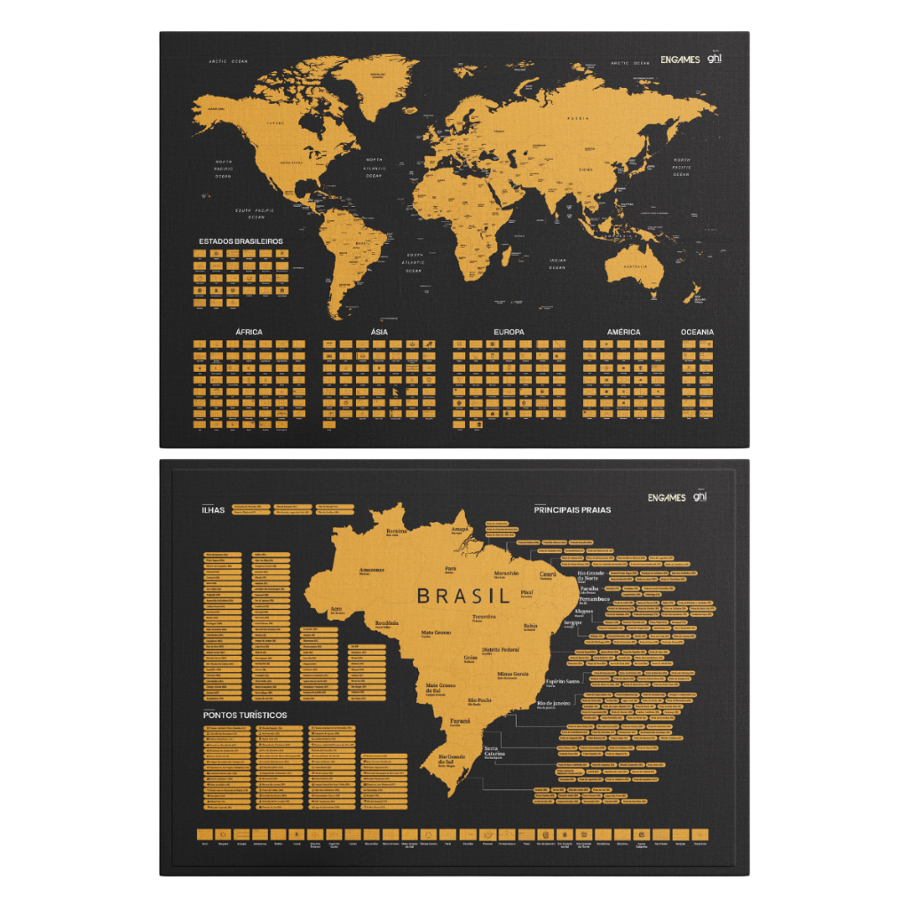 Kit Mapas Raspadinha Mundi Do Brasil Viagem Lugar Visitado Bandeiras ...