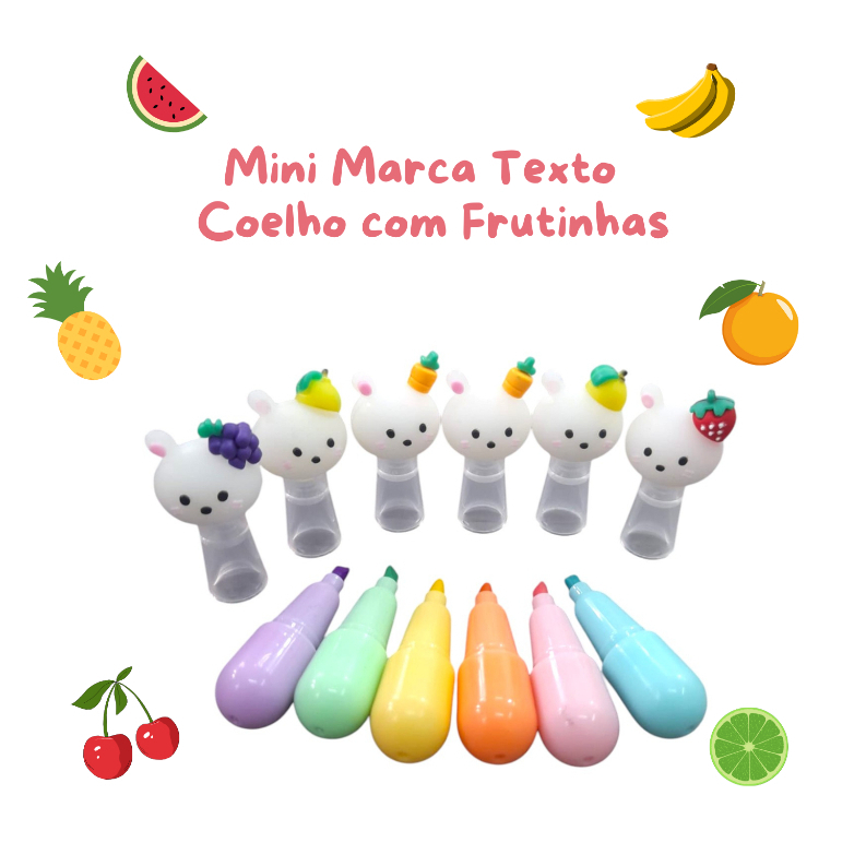 Kit com 6 Unidade Mini Marca Texto Fofo Coelhinho Com Frutas na Cabeça ...
