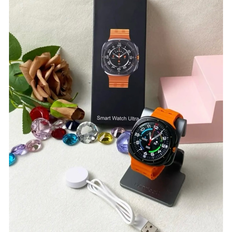 Smartwatch TF7 Ultra Galaxy Watch 7 Ultra preto com pulseira laranja ...