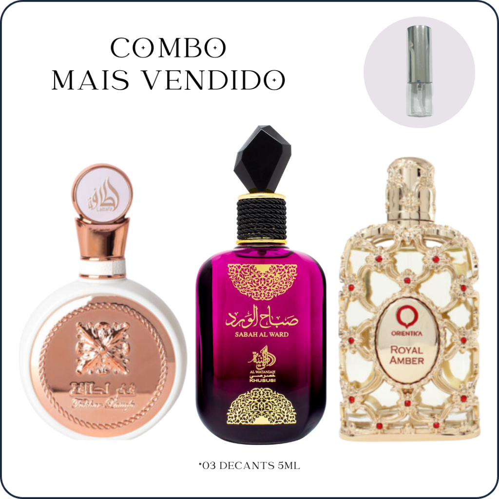 Combo de Perfumes Árabes | Mais Vendido | Fakhar Sabah Royal Amber | 5ml | Shopee Brasil