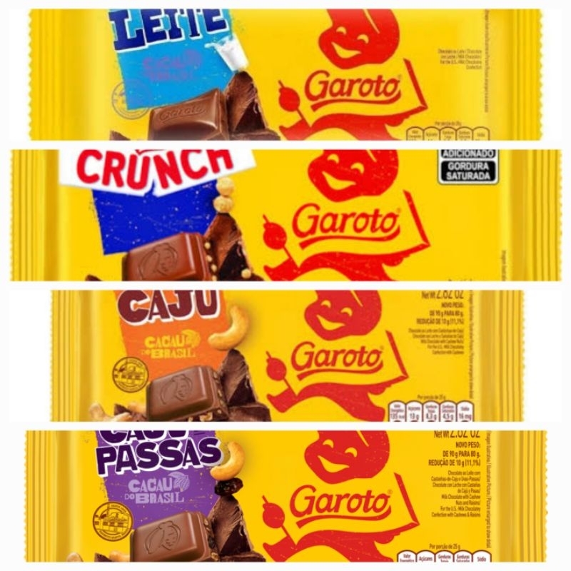 Kit com 4 barras de chocolate Garoto 80g | Shopee Brasil