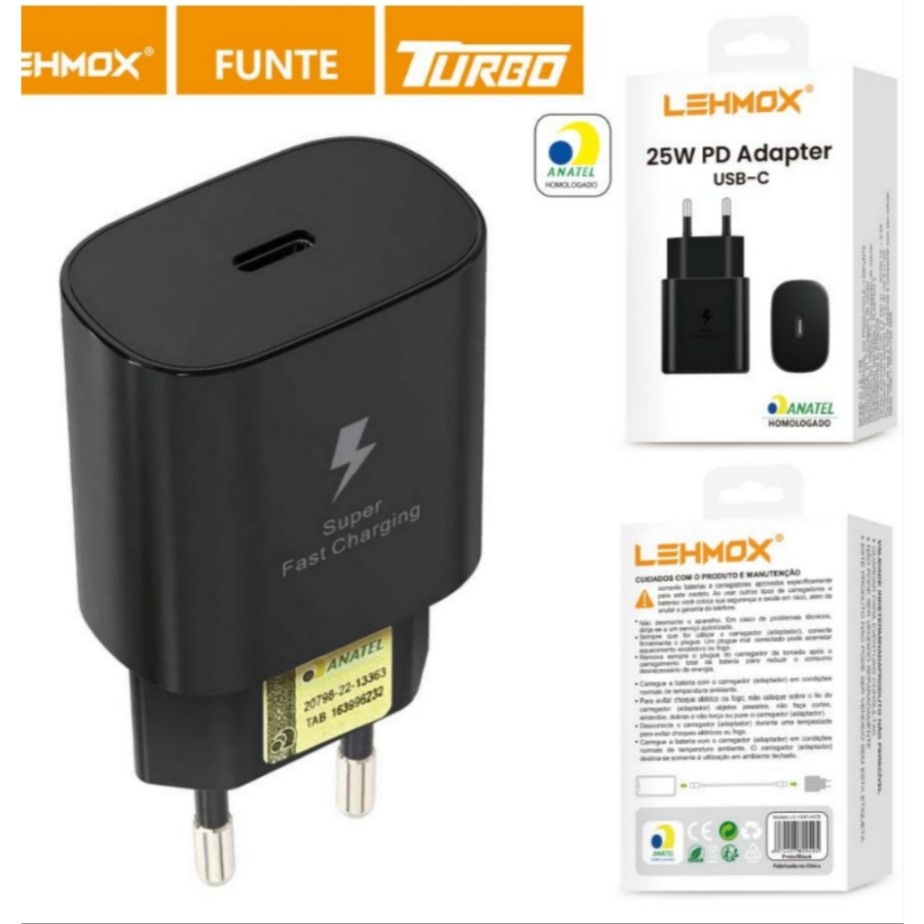kit 10/6 fonte Carregador PD Turbo 25W USB-C Carregamento Rápido ...