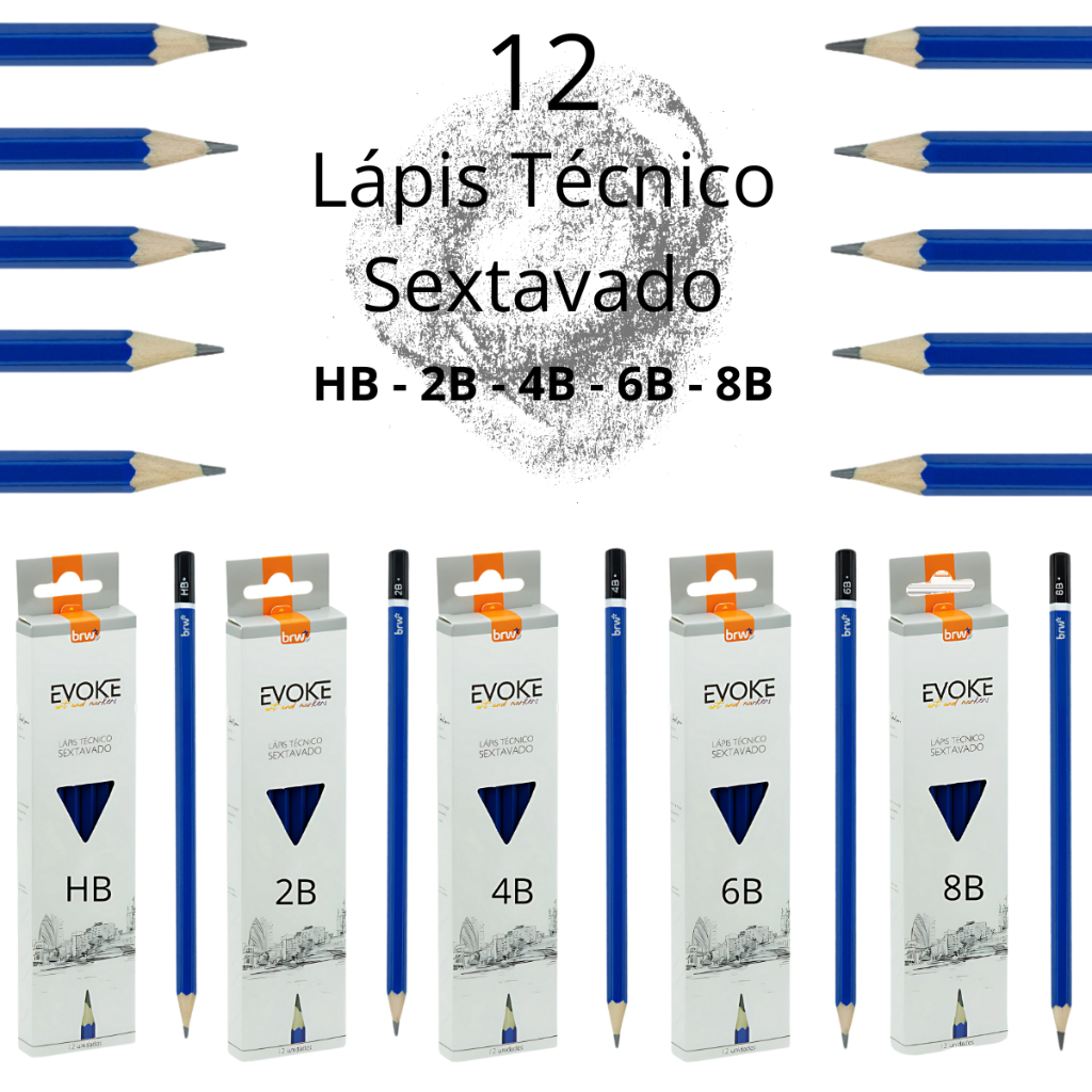 Lápis Técnico Graduações Hb 2b 4b 6b 8b - Caixa 12 Unidades | Shopee Brasil