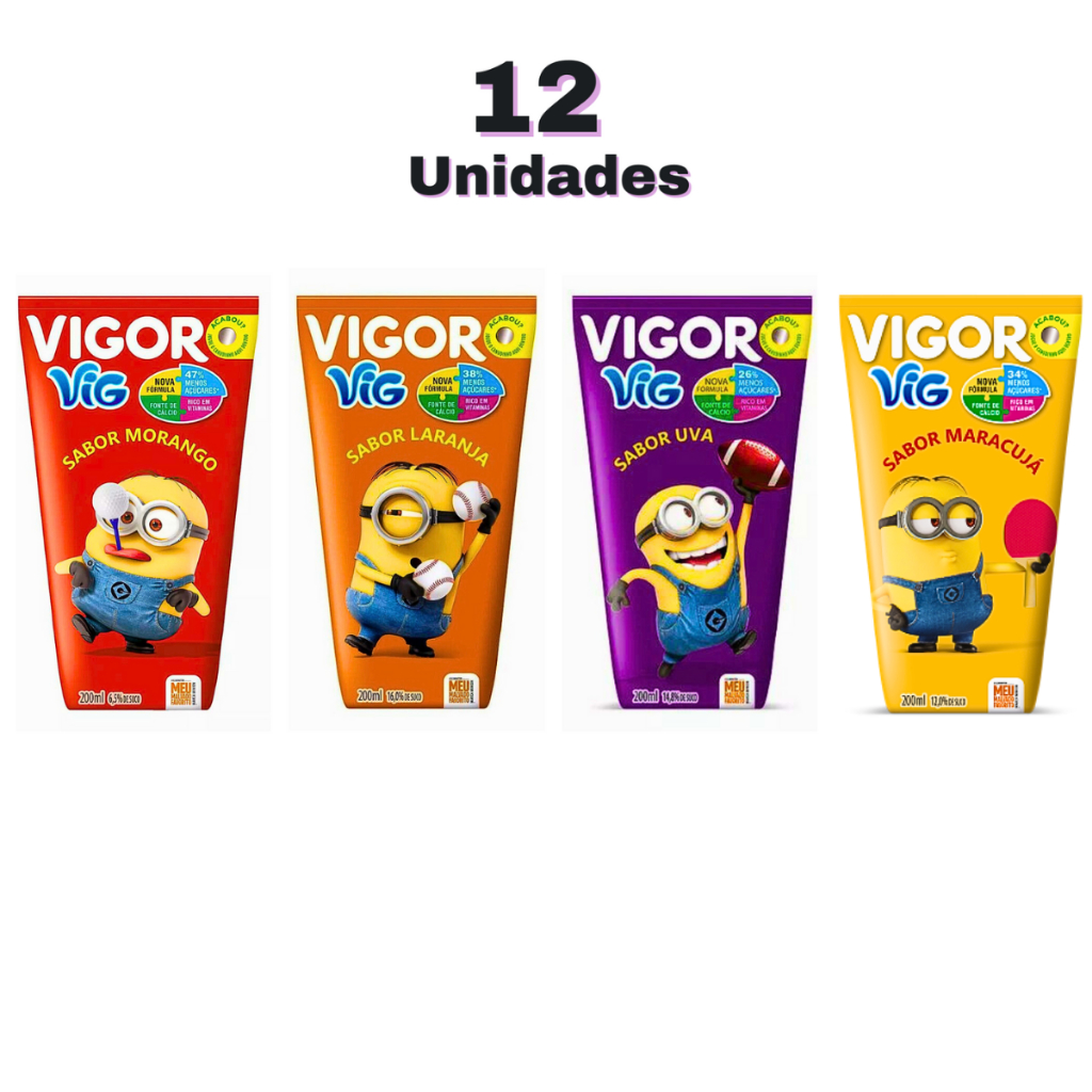 Kit Suco Vigor Vig Bebida Pronta 200ml 12 ou 6 Unidades Sabores - Morango - Laranja - Uva ...